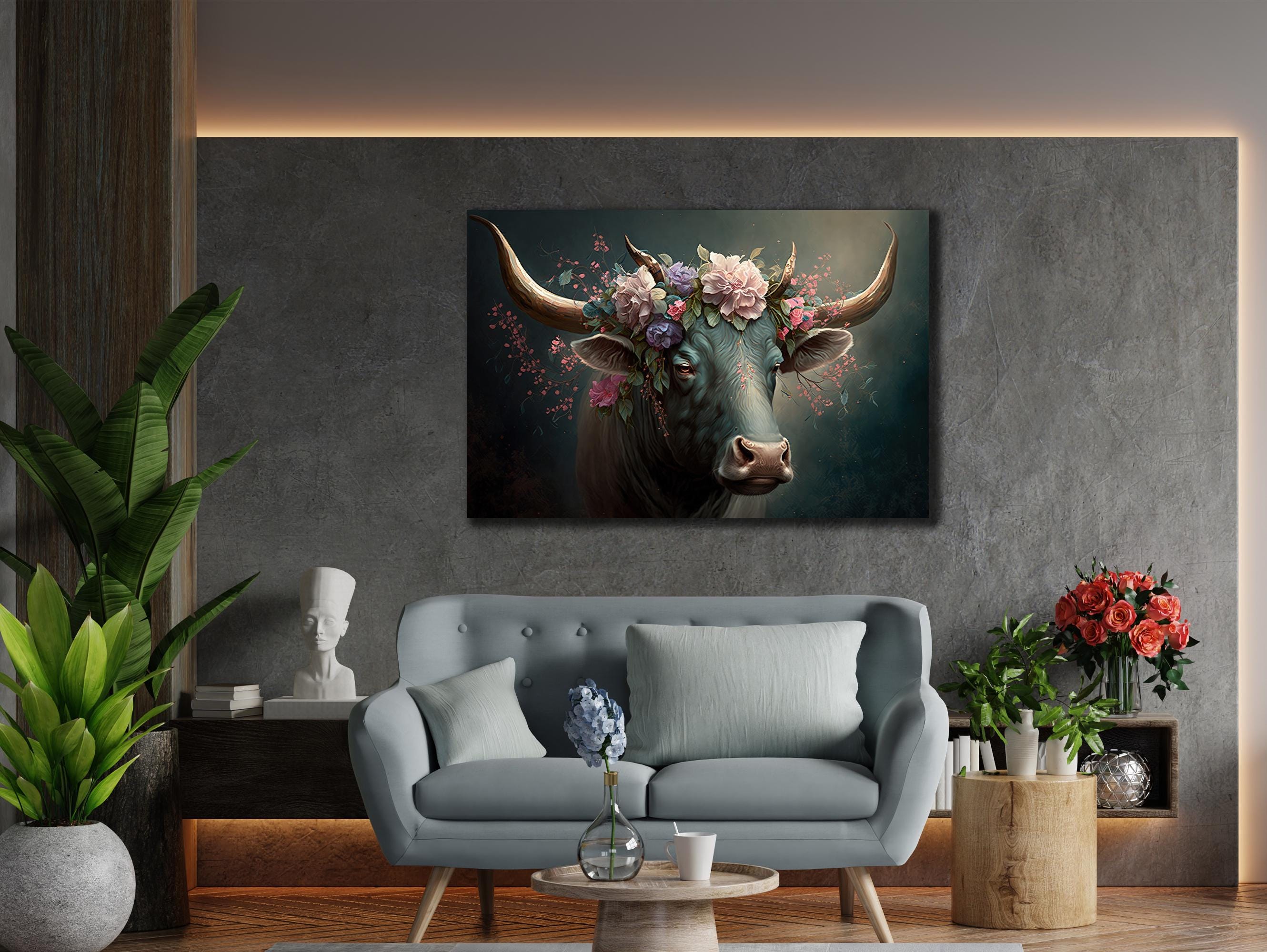 Highland Cow Wall Art, Rustic Cow Canvas Print, Farmhouse Wall Decor ...