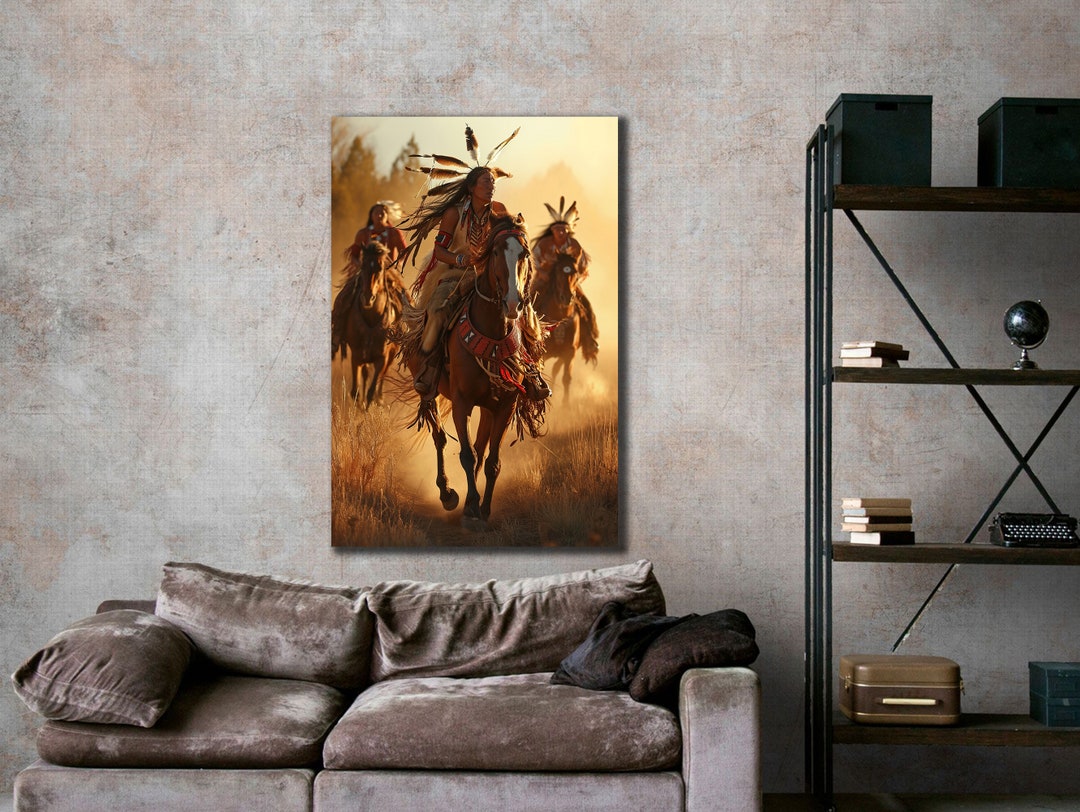 Native American Horse Riders Canvas Print, Living Room Wall Art - Etsy