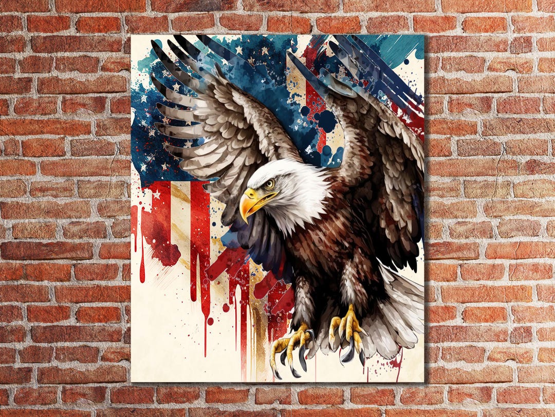 American Flag and American Eagle Canvas Hanging, Bald Eagle Art ...
