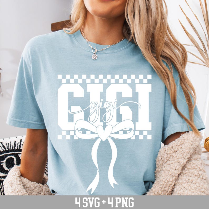 Gigi SVG PNG, Retro Distressed Checkered Bow Heart Design, Vintage Mimi ...