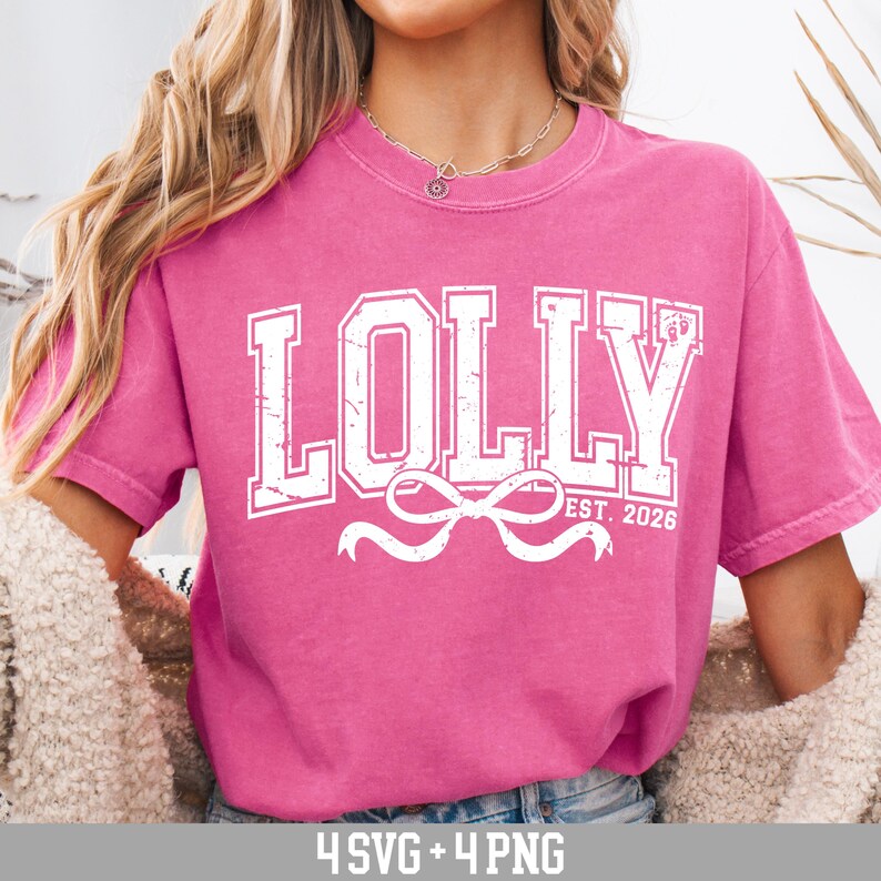 Lolly Est 2026 Svg, New Grandma Png, Distressed Bow Design, Sublimation ...