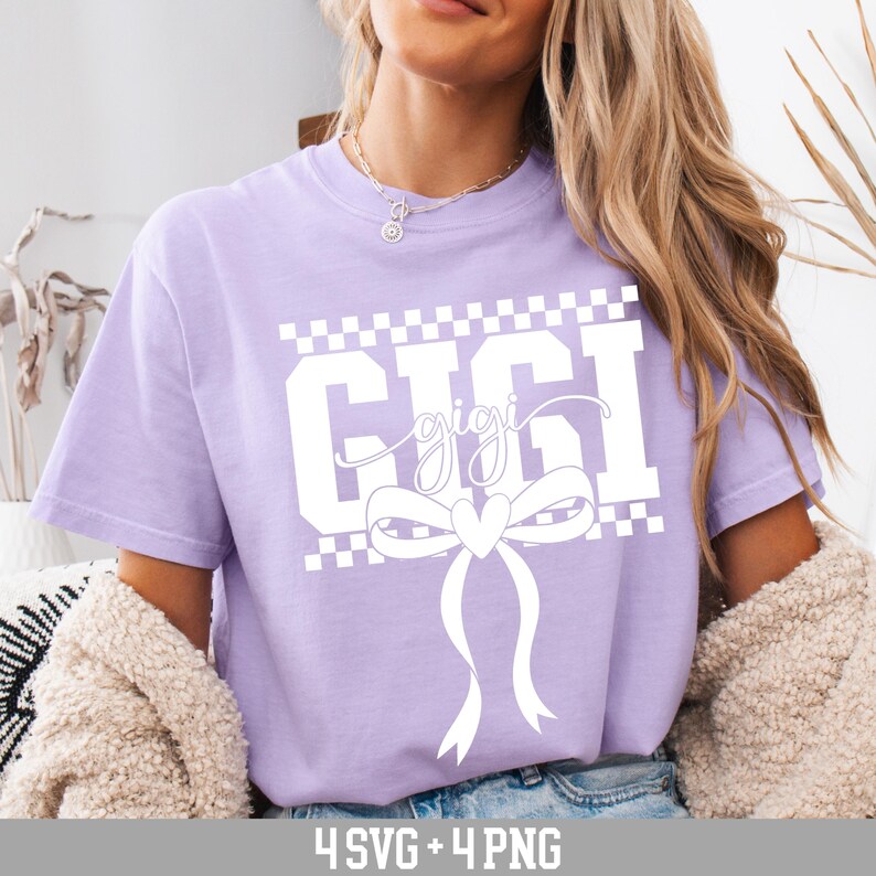 Gigi SVG PNG, Retro Distressed Checkered Bow Heart Design, Vintage Mimi ...
