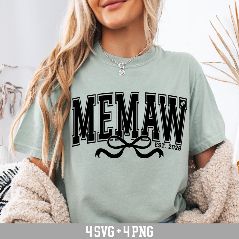 Memaw Est 2026 Svg, New Grandma Png, Distressed Bow Design, Sublimation ...