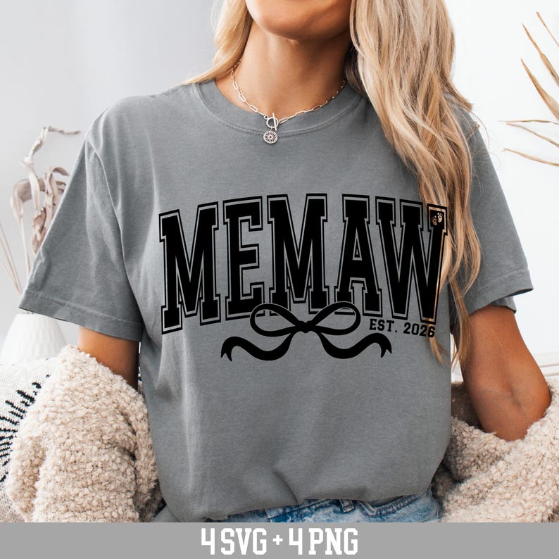 Memaw Est 2026 Svg, New Grandma Png, Distressed Bow Design, Sublimation ...