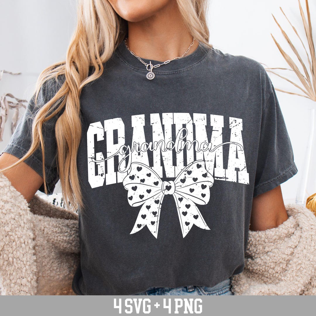 Valentine Grandma SVG PNG, Distressed Bow Heart Grandma Shirt Design ...