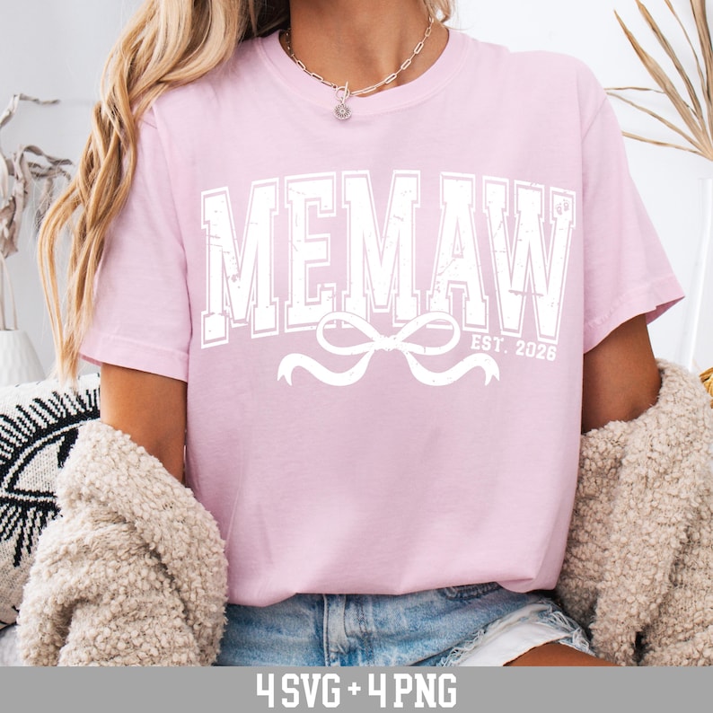 Memaw Est 2026 Svg, New Grandma Png, Distressed Bow Design, Sublimation ...