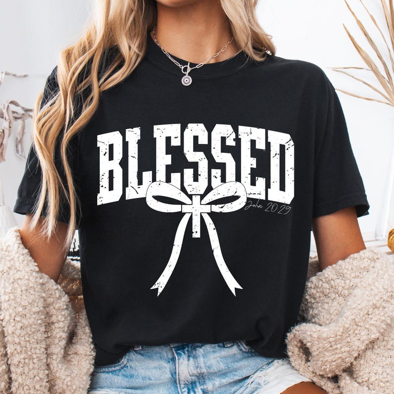 Blessed PNG SVG, Bible Verse, Christian Faith Bow Cross Sublimation ...