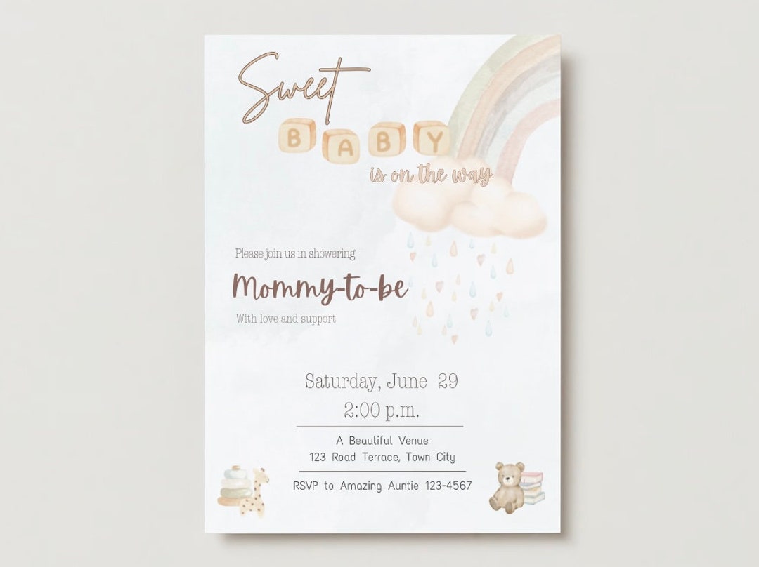 Gender Neutral Baby Shower Invitation Set With Thank You Card Digital ...