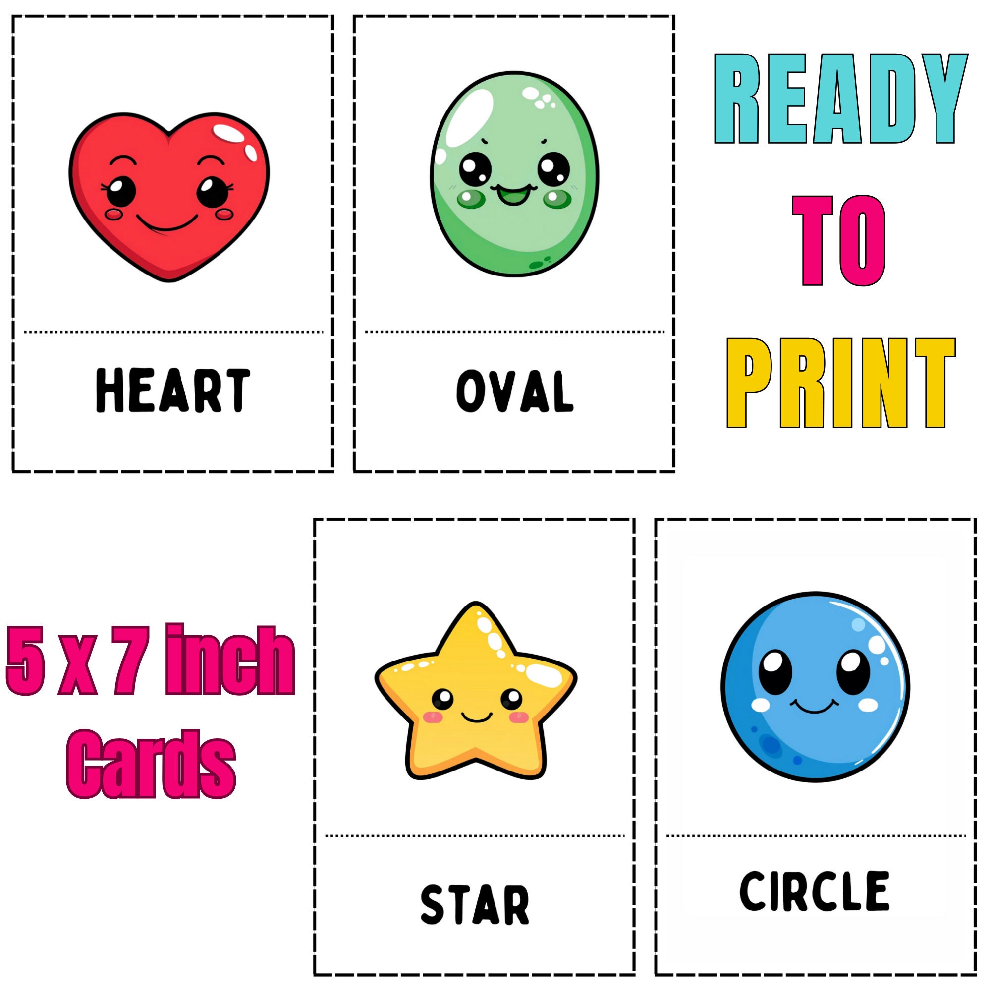 Preschool Kawaii Rainbow Shapes Flashcards Printable Educational Cards ...