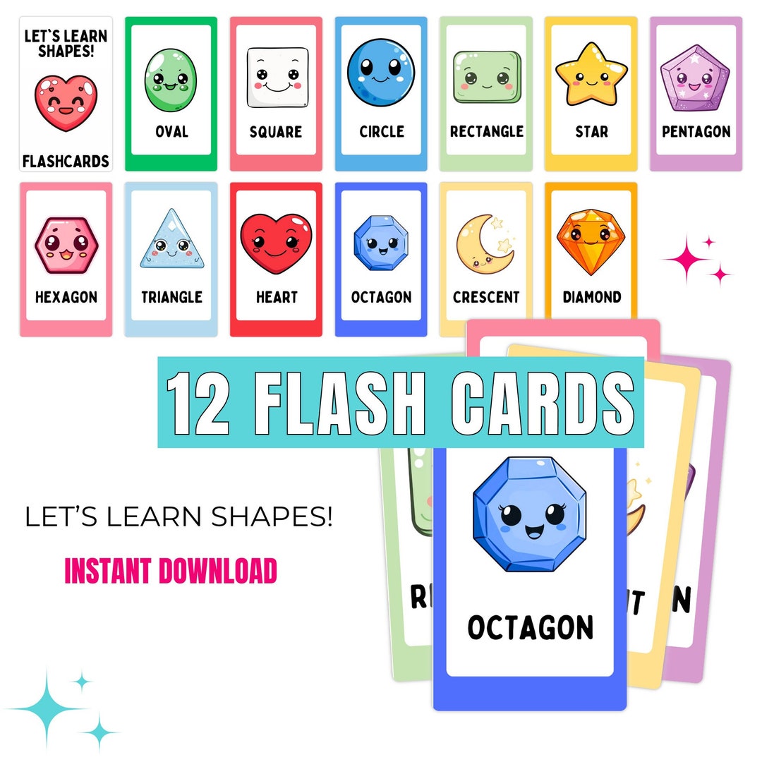 Preschool Kawaii Rainbow Shapes Flashcards Printable Educational Cards ...