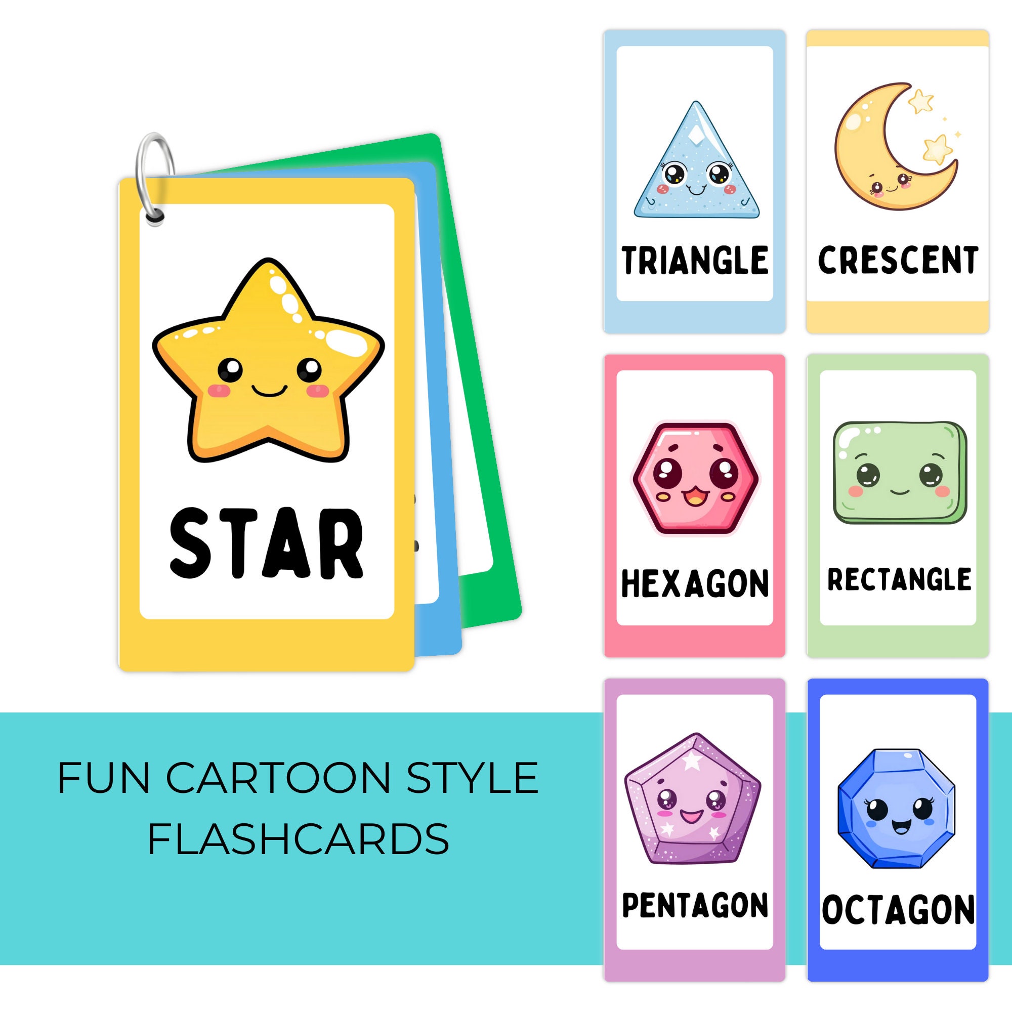 Preschool Kawaii Rainbow Shapes Flashcards Printable Educational Cards ...