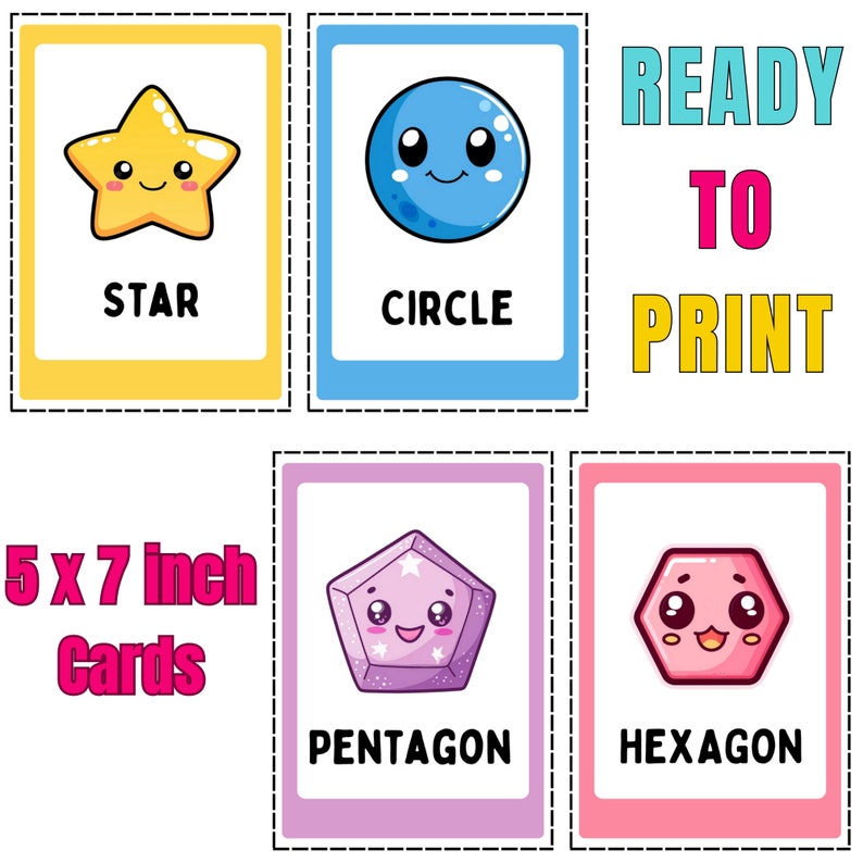 Preschool Kawaii Rainbow Shapes Flashcards Printable Educational Cards ...