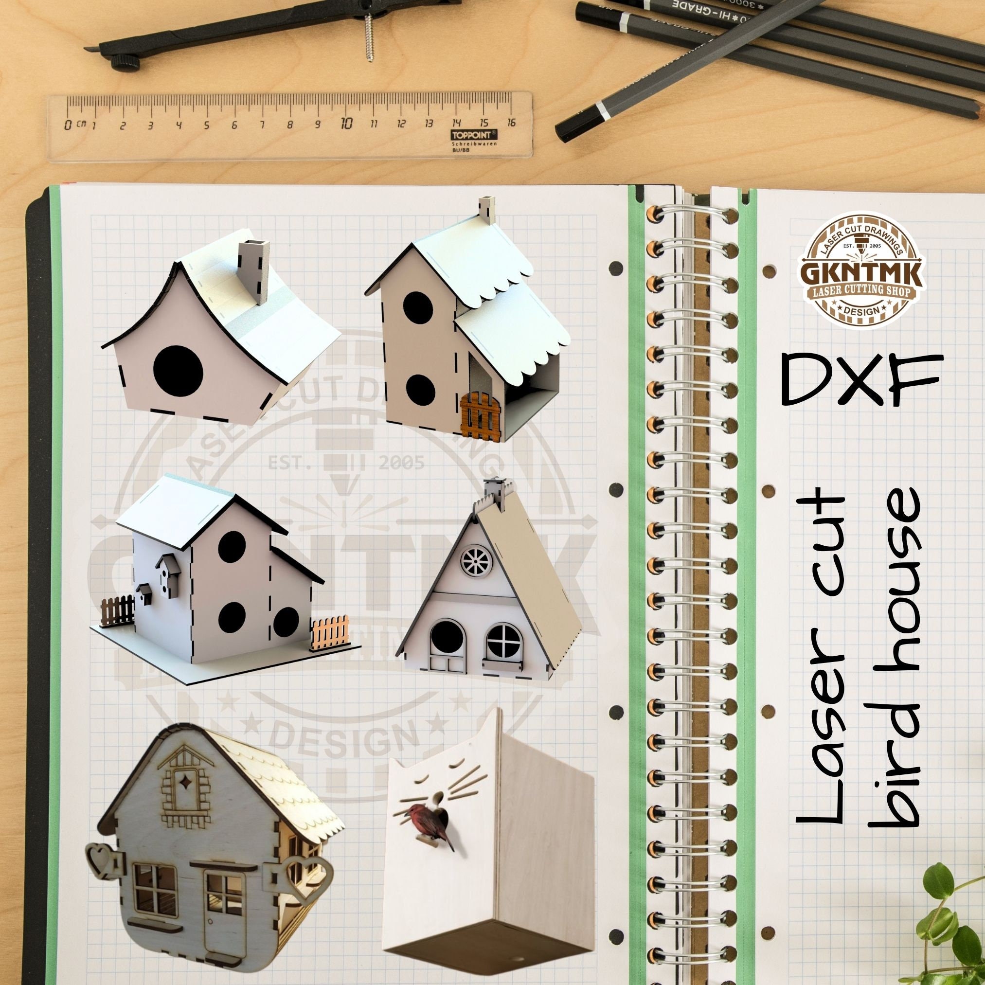 36 Laser Cut Bird House Dxf 36 Bird House Vector Laser Template Nesting ...