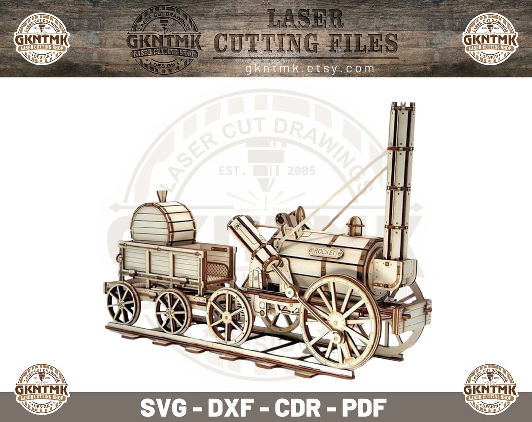 Wooden Rocket Steam Engine Train With Troley Laser Cut Locomotive Buggy ...