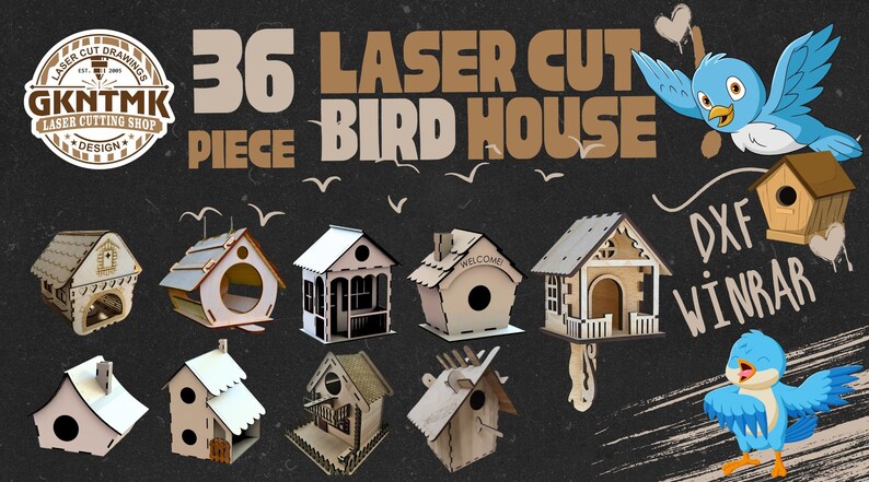 36 Laser Cut Bird House Dxf 36 Bird House Vector Laser Template Nesting ...