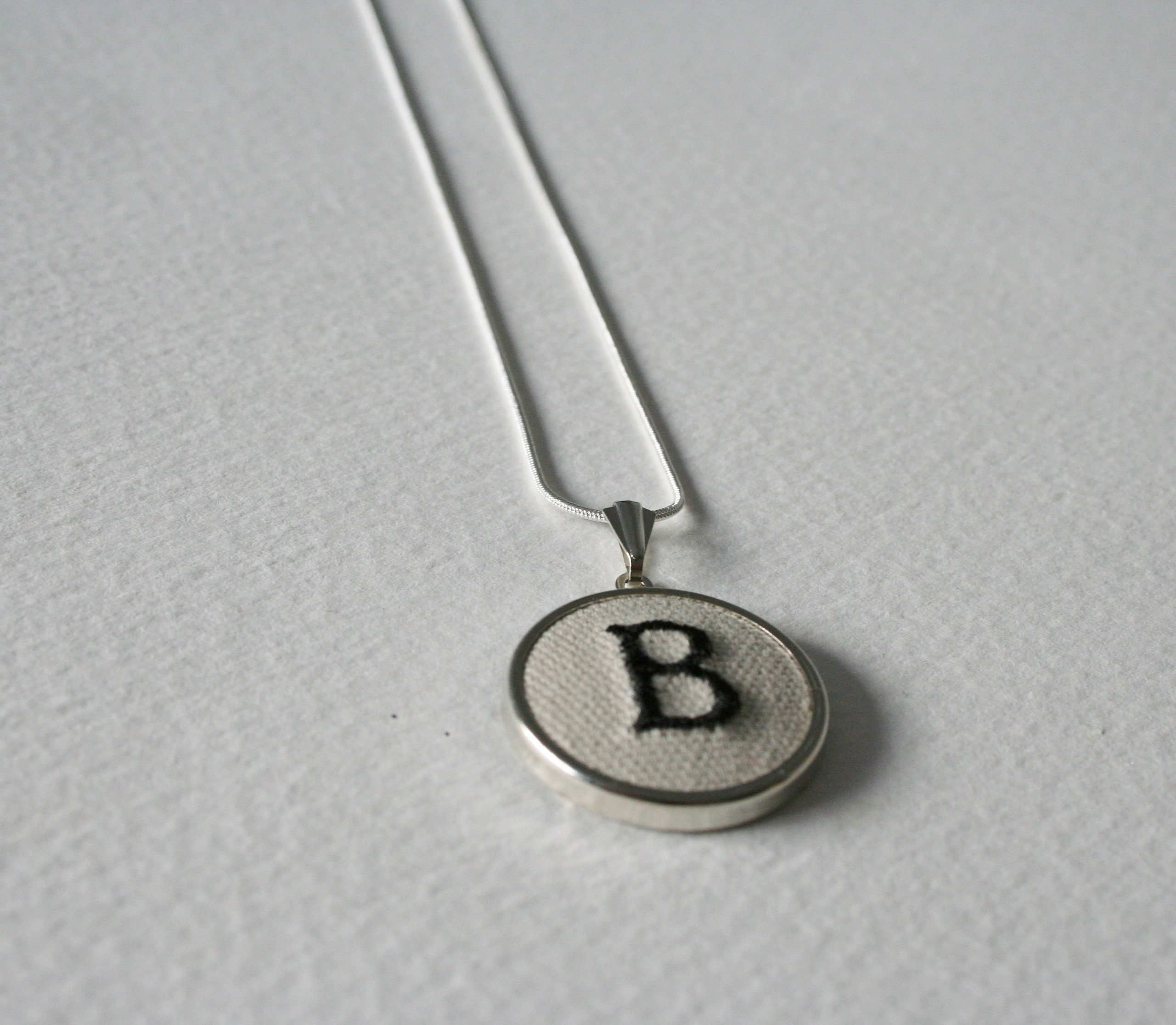 Letter B Initial Personalised Hand Embroidered Monogrammed Necklace - Etsy