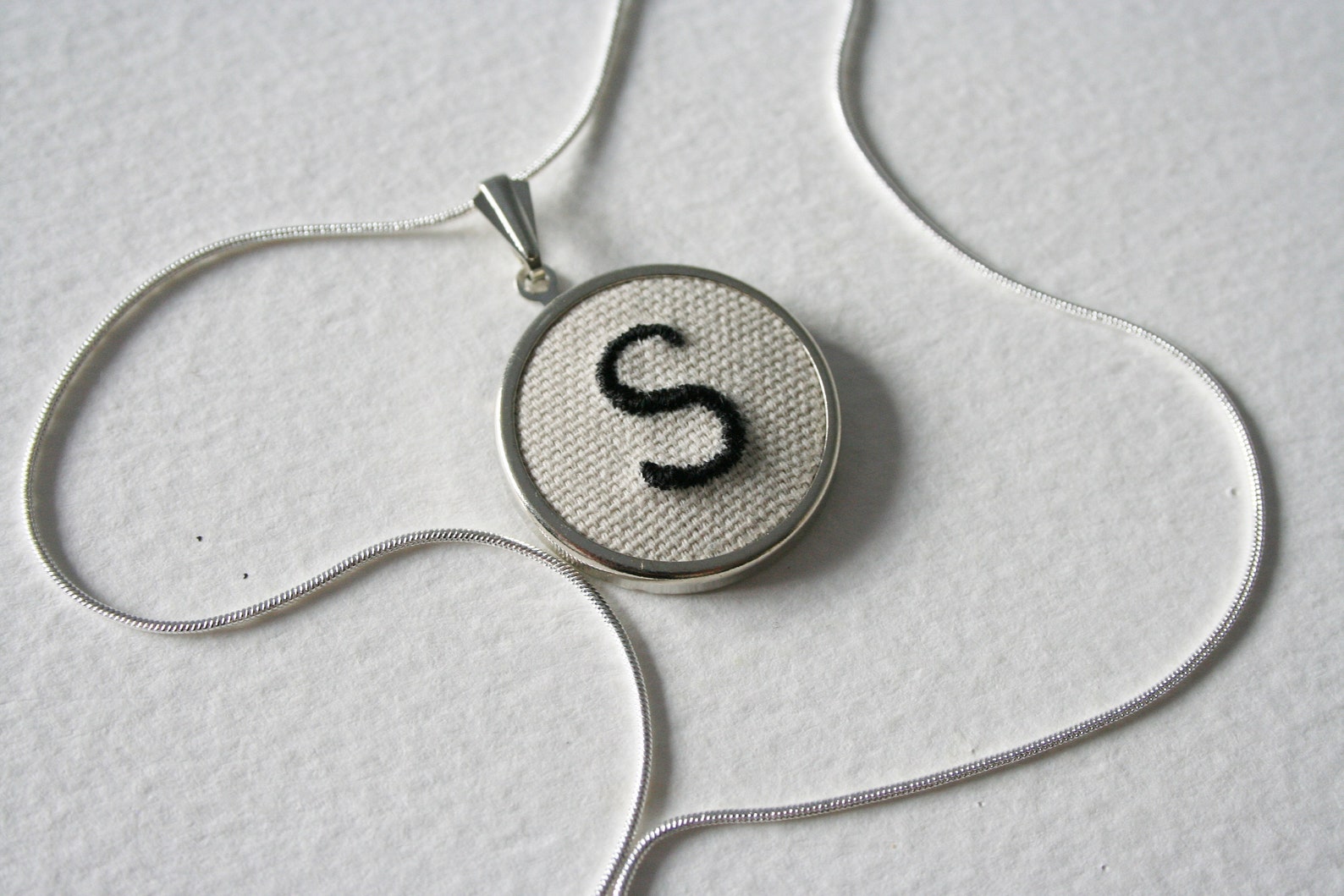 Letter S Initial Personalised Hand Embroidered Monogrammed Necklace - Etsy