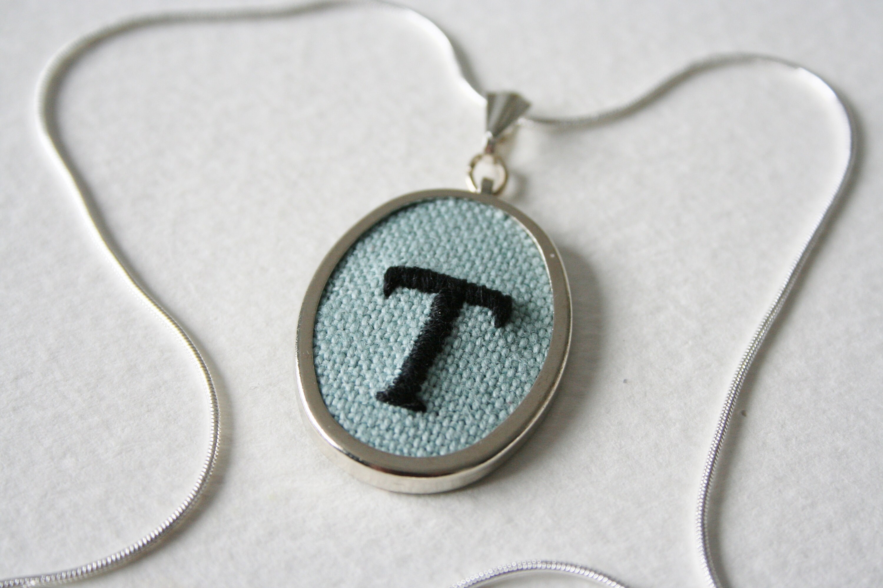 Letter T Personalised Hand Embroidered Monogrammed Necklace | Etsy