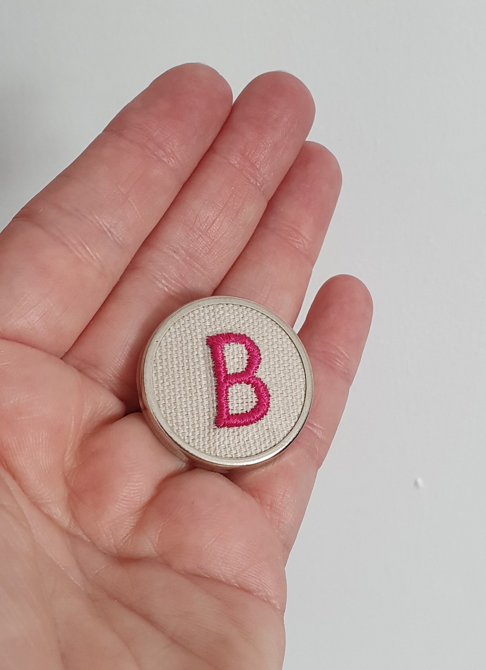 Hand Stitched Embroidered B Initial Brooch Shocking Pink Monogram - Etsy