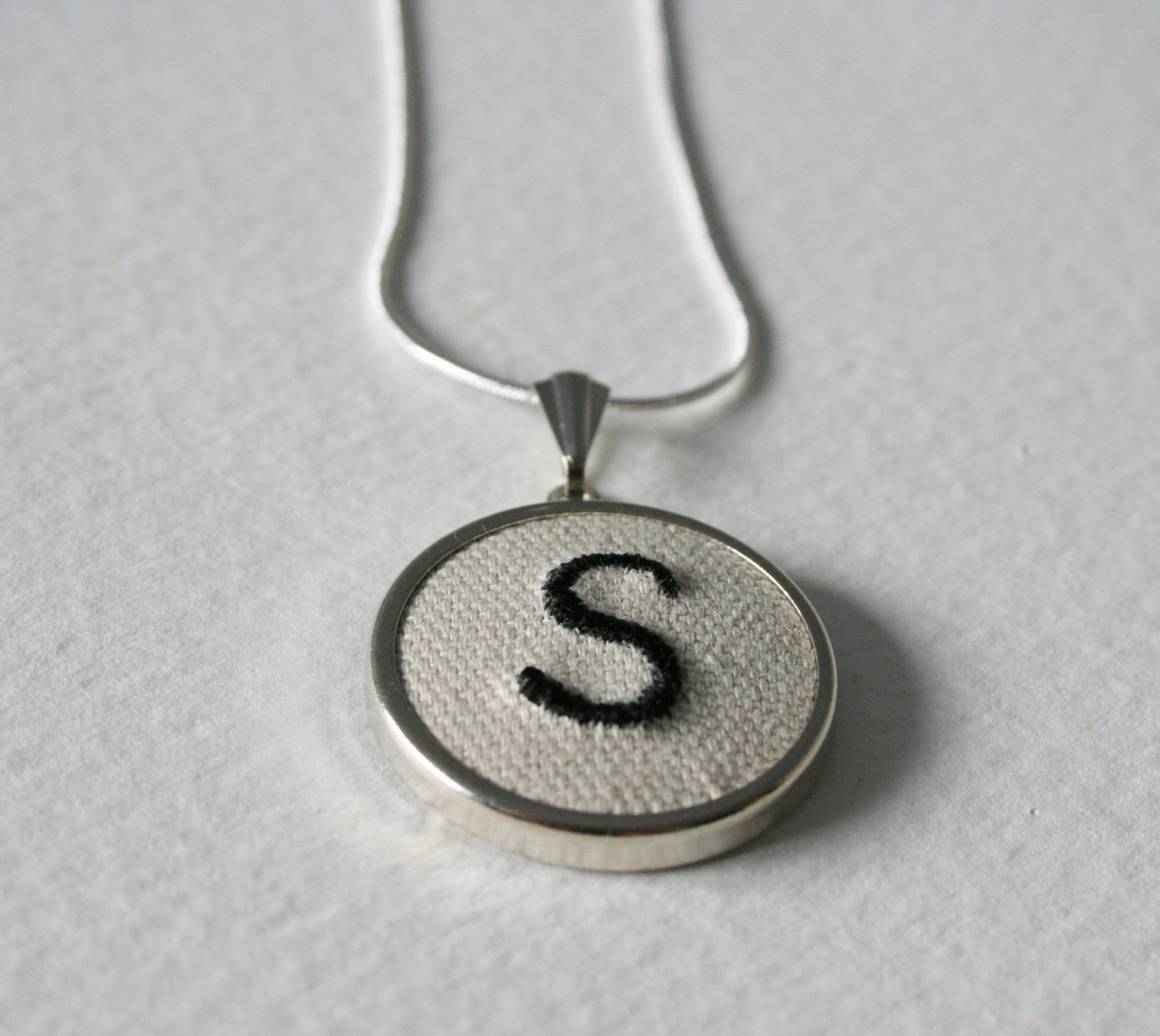 Letter S Initial Personalised Hand Embroidered Monogrammed Necklace - Etsy