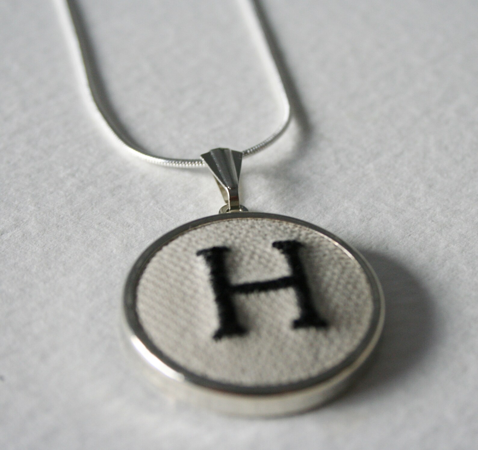 Letter H Initial Personalised Hand Embroidered Monogrammed Necklace - Etsy