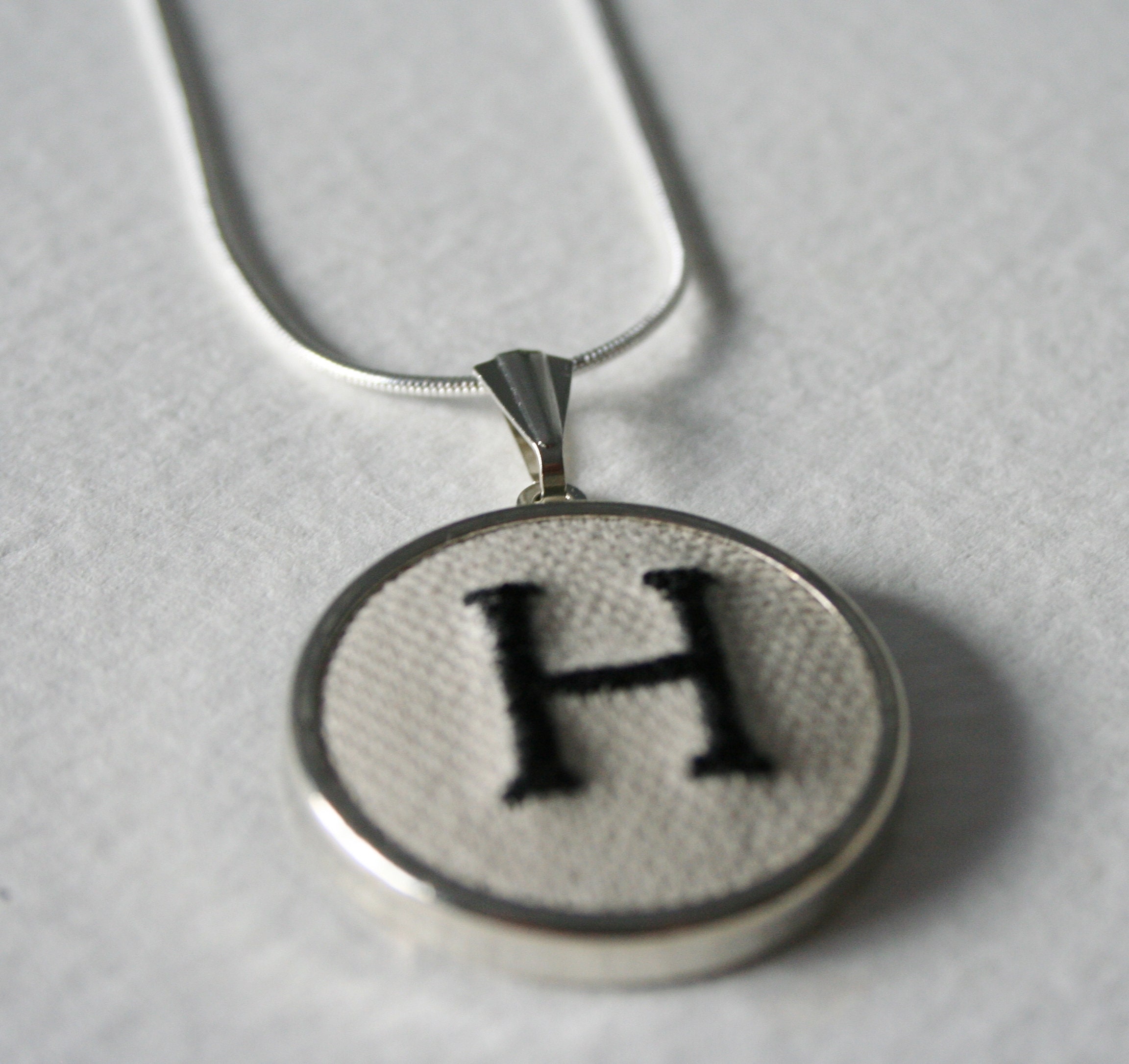 Letter H Initial Personalised Hand Embroidered Monogrammed Necklace - Etsy