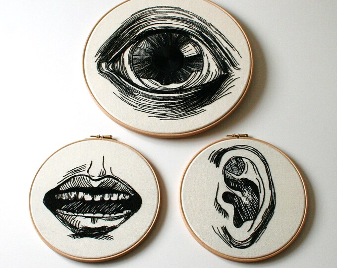RESERVED Embroidery Triptych Human Body Parts Hand Stitched - Etsy