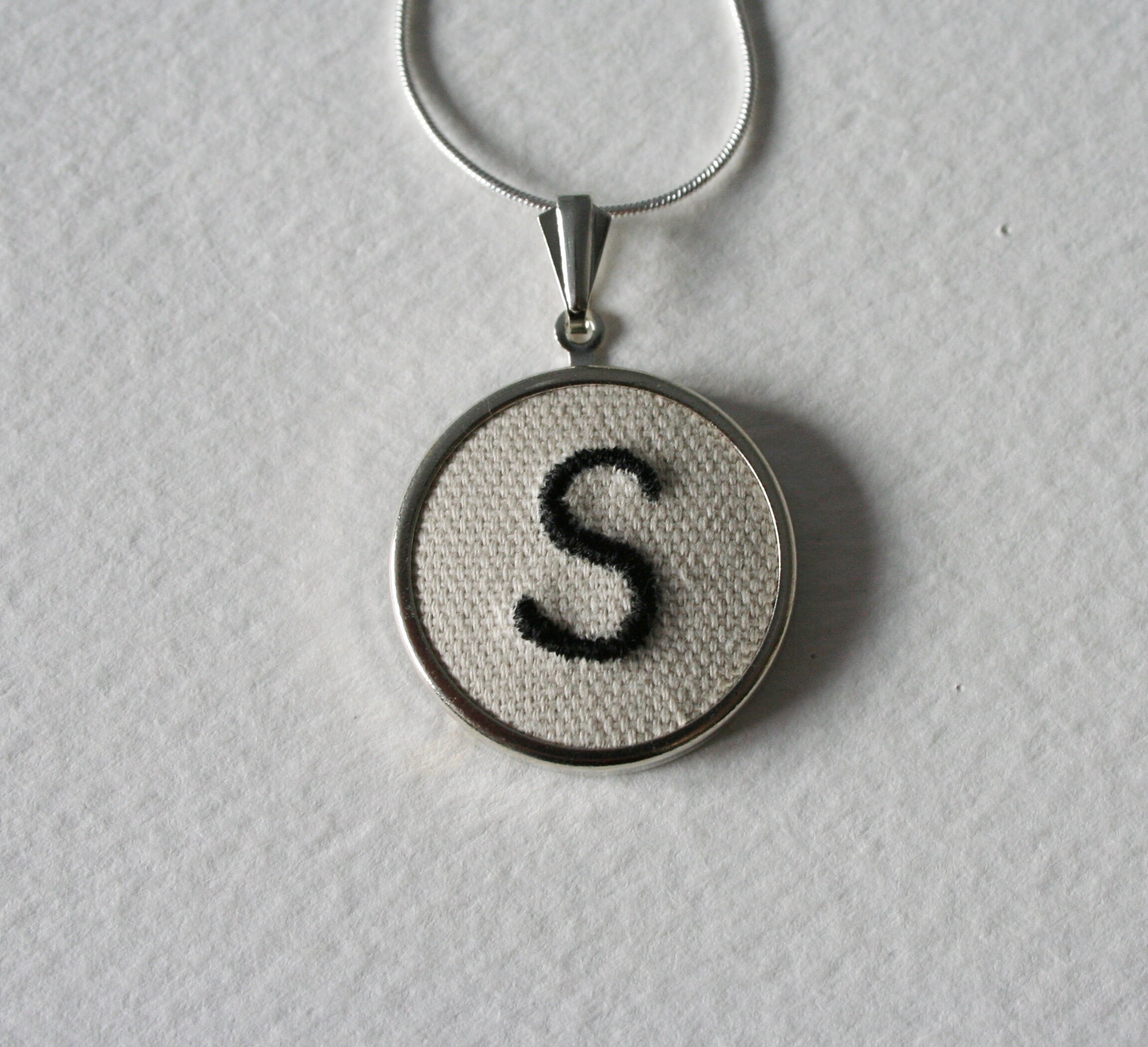 Letter S Initial Personalised Hand Embroidered Monogrammed Necklace - Etsy