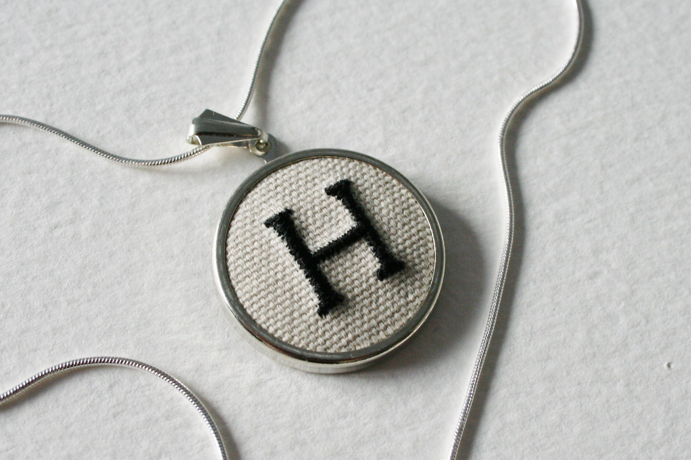 Letter H Initial Personalised Hand Embroidered Monogrammed Necklace - Etsy