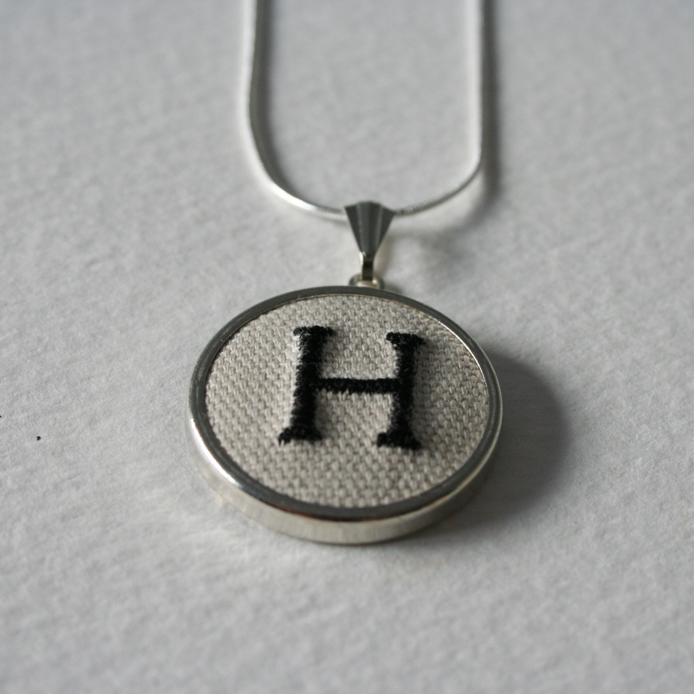 Letter H Initial Personalised Hand Embroidered Monogrammed Necklace - Etsy