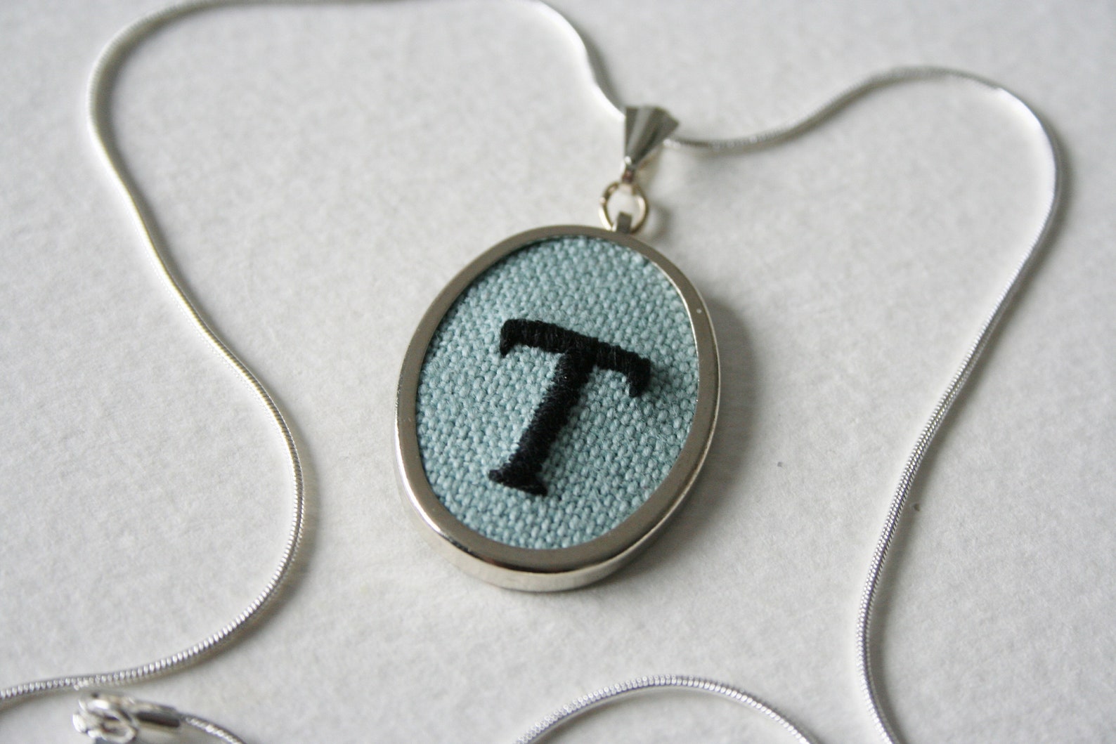 Letter T Personalised Hand Embroidered Monogrammed Necklace | Etsy