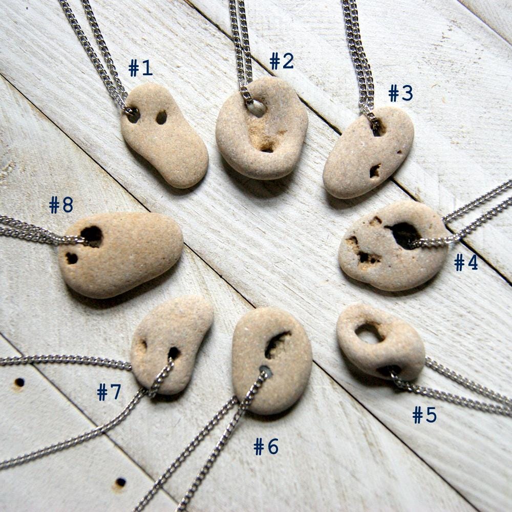 Hag Stone Necklace With Two Holes and Vintage Stainless Steel Chain - Etsy