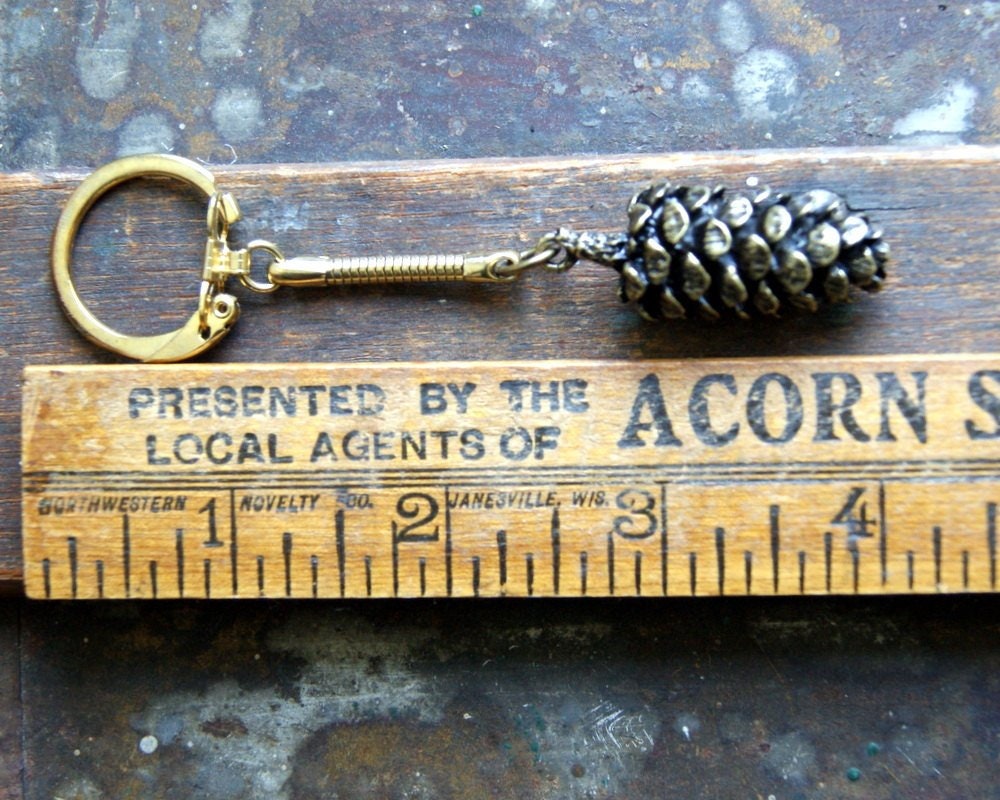 Pine Cone Key Chain, Choose Antiqued Brass or Antiqued Silver Pinecone ...