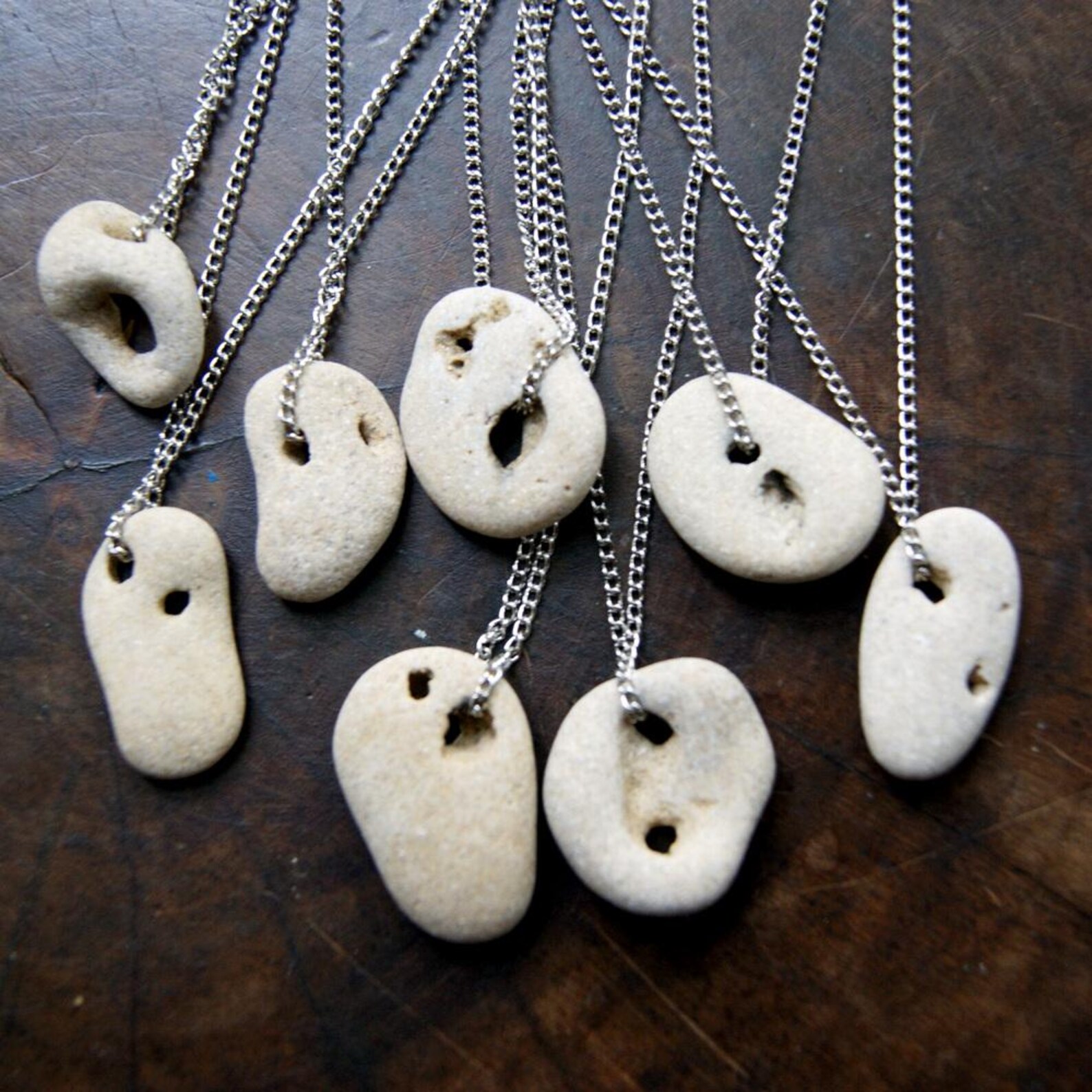Hag Stone Necklace With Two Holes and Vintage Stainless Steel Chain - Etsy