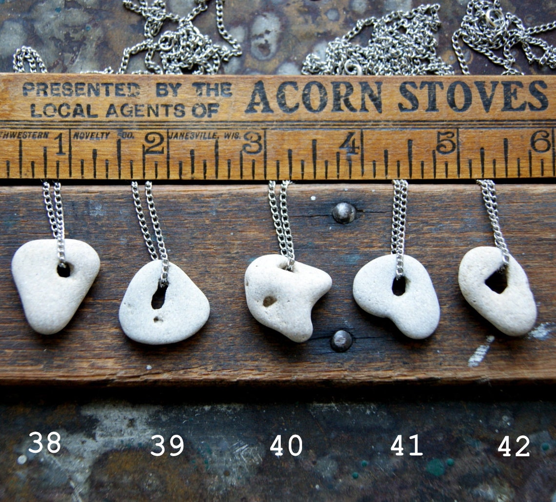 Hag Stone Pendant Necklace With Vintage Stainless Steel Chain | Etsy