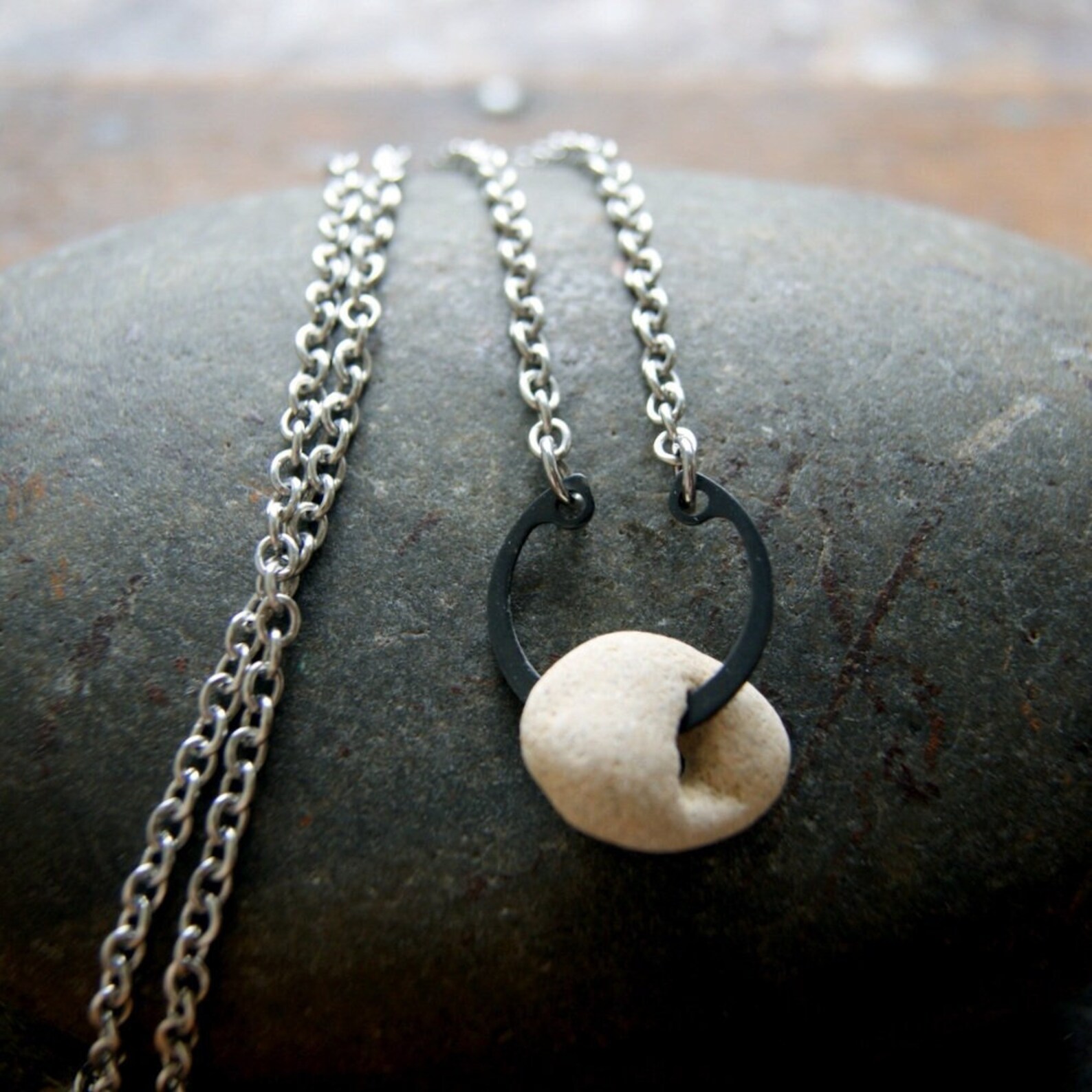 Hag Stone Necklace With Retaining Ring and Stainless Steel Chain - Etsy