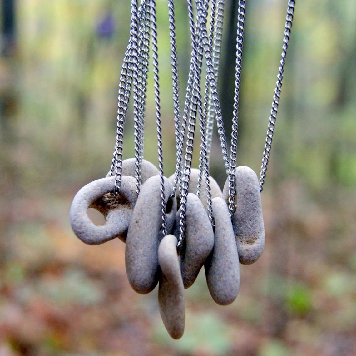 Hag Stone Necklace With Two Holes and Vintage Stainless Steel Chain - Etsy