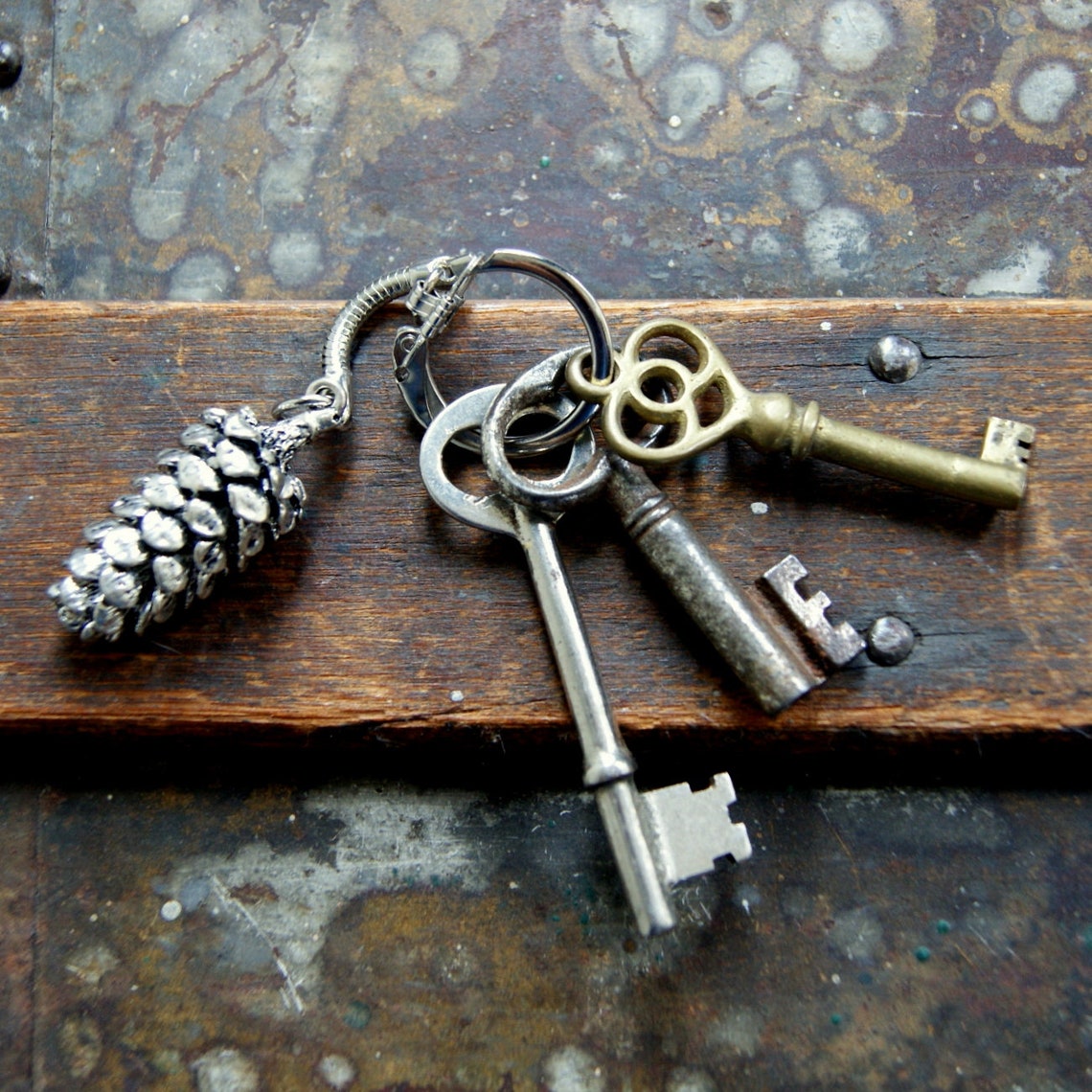 Pine Cone Key Chain, Choose Antiqued Brass or Antiqued Silver Pinecone ...