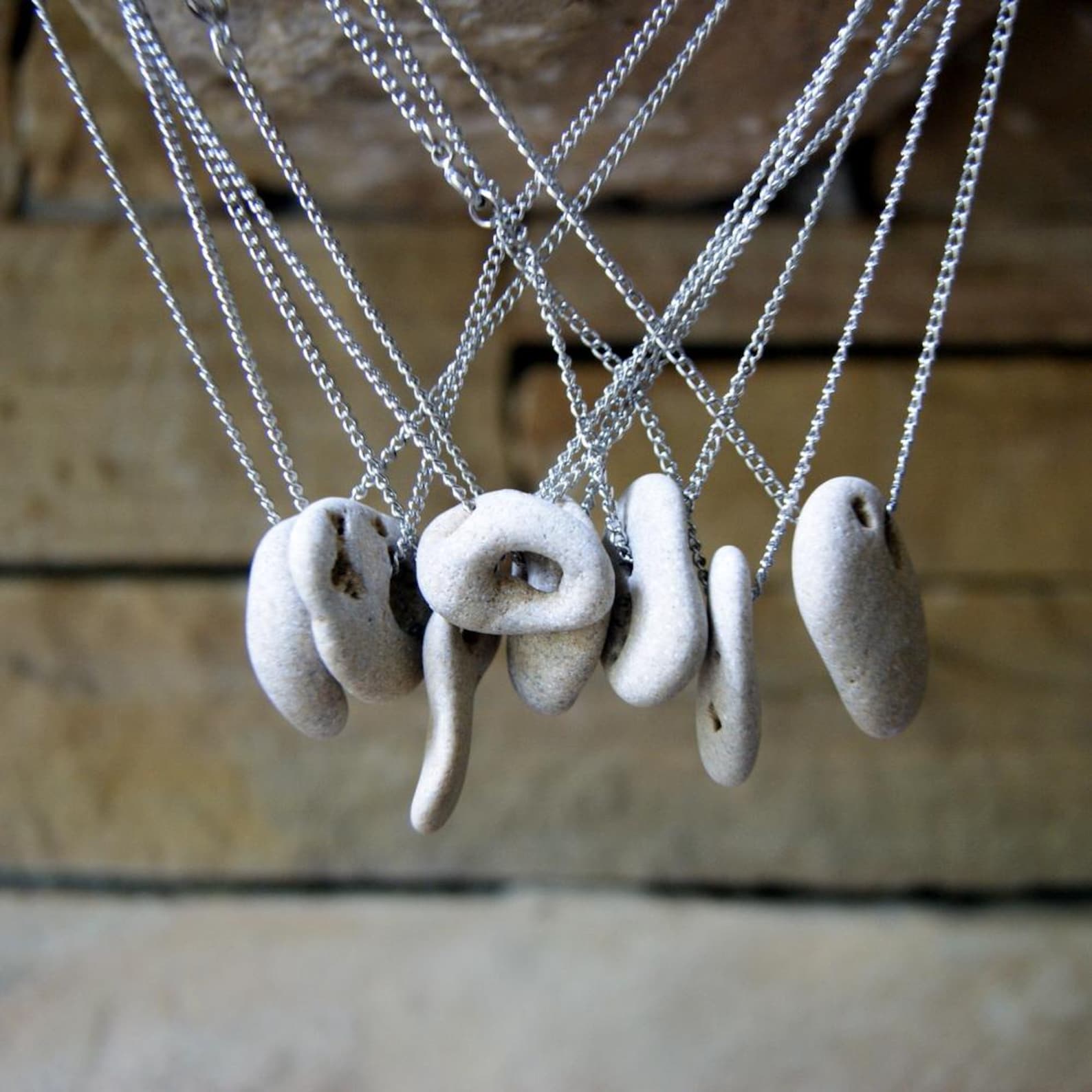 Hag Stone Necklace With Two Holes and Vintage Stainless Steel Chain - Etsy