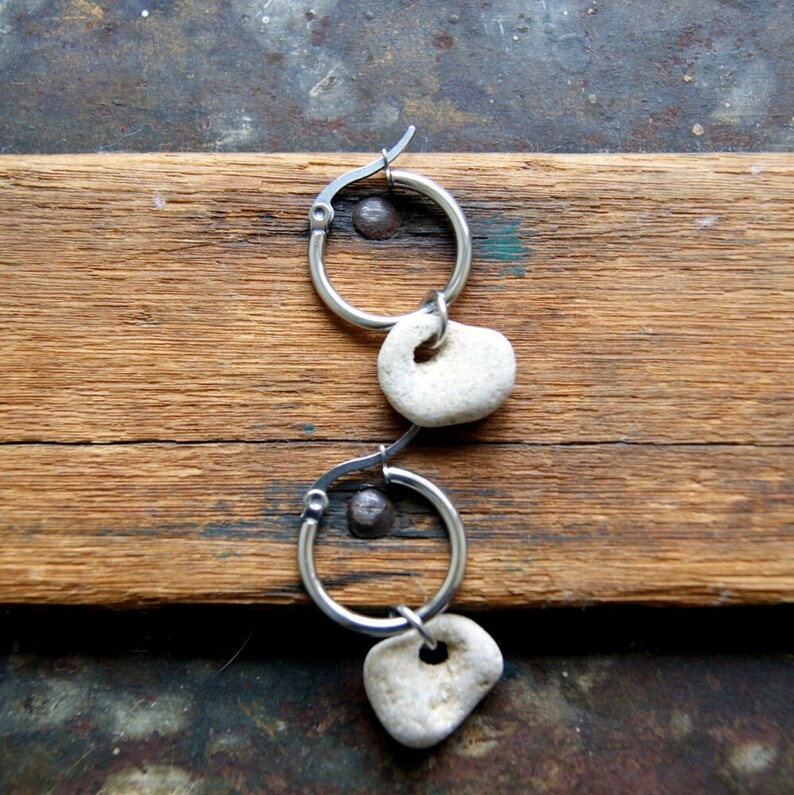 Hag Stone Earrings With Stainless Steel Hoops - Etsy