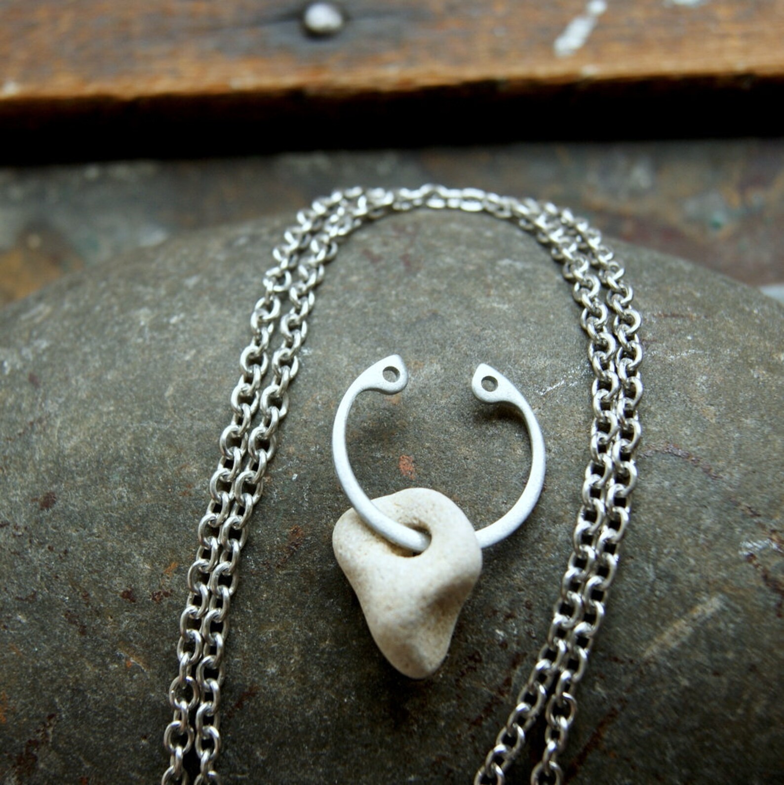 Hag Stone Necklace With Retaining Ring and Stainless Steel Chain - Etsy