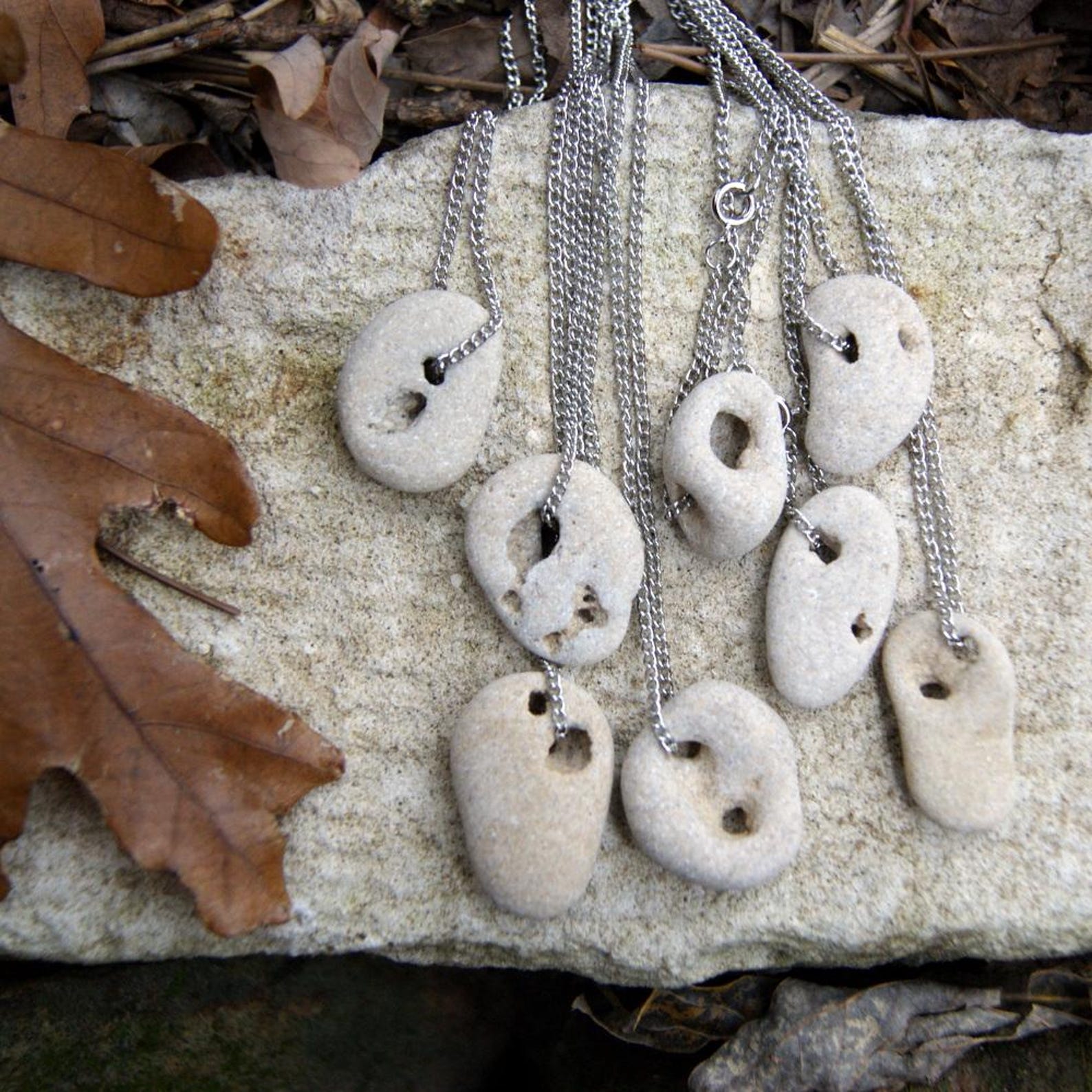 Hag Stone Necklace With Two Holes and Vintage Stainless Steel Chain - Etsy