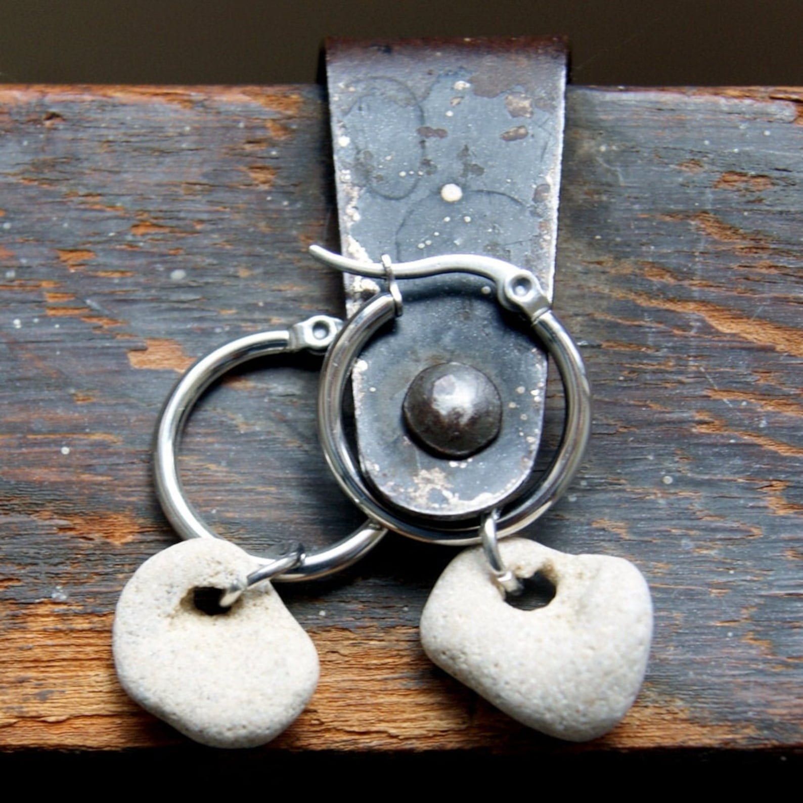 Hag Stone Earrings With Stainless Steel Hoops - Etsy
