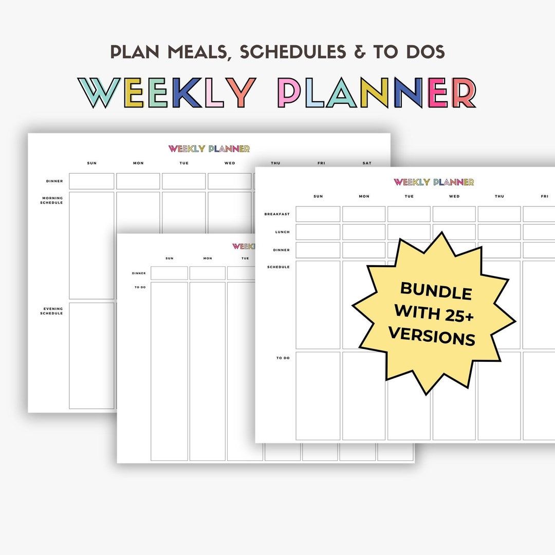 BUNDLE Printable Weekly Planner Colorful Weekly Schedule Undated Week ...