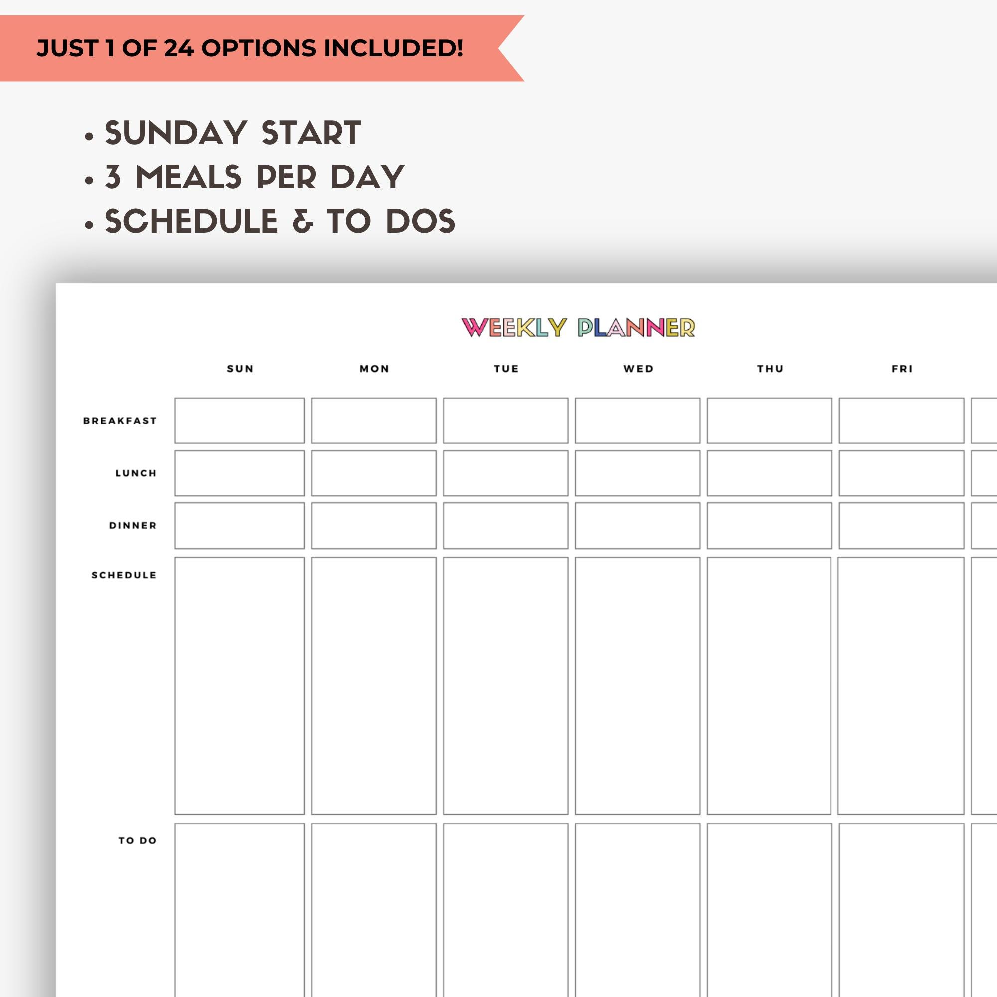 BUNDLE Printable Weekly Planner Colorful Weekly Schedule Undated Week ...