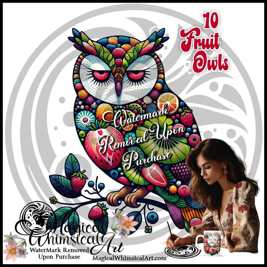 Fruit Owl Sublimation Design, Colorful Owl PNG Clipart (digital ...