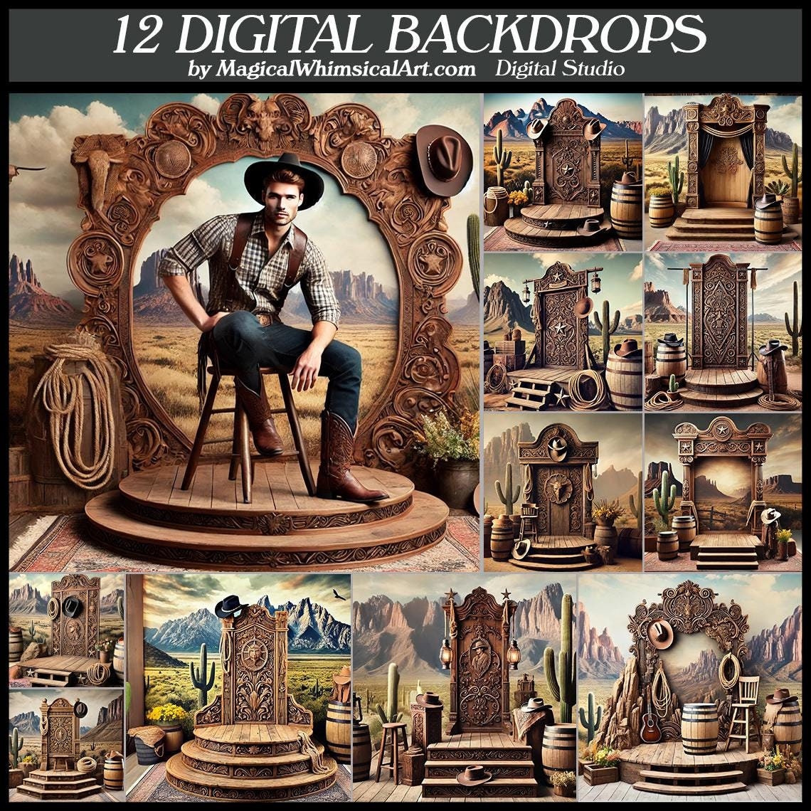 Western Photography Backdrops, Wild West Scenery (12 JPG Digital ...