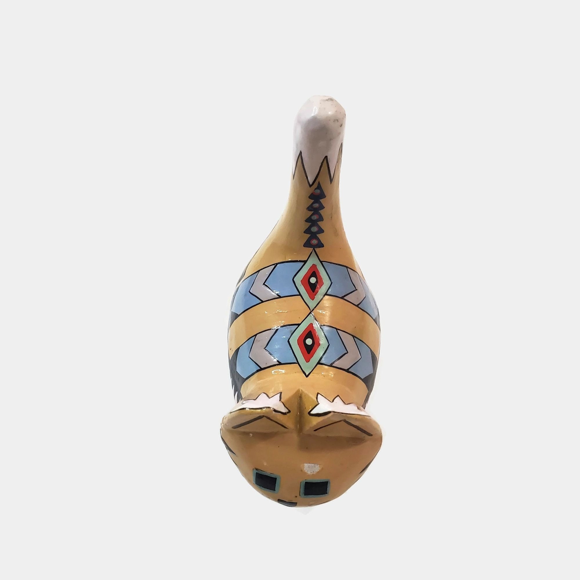 Papier Paper Mache Southwestern Design Folk Art Cat Figurine 2 Chipped ...