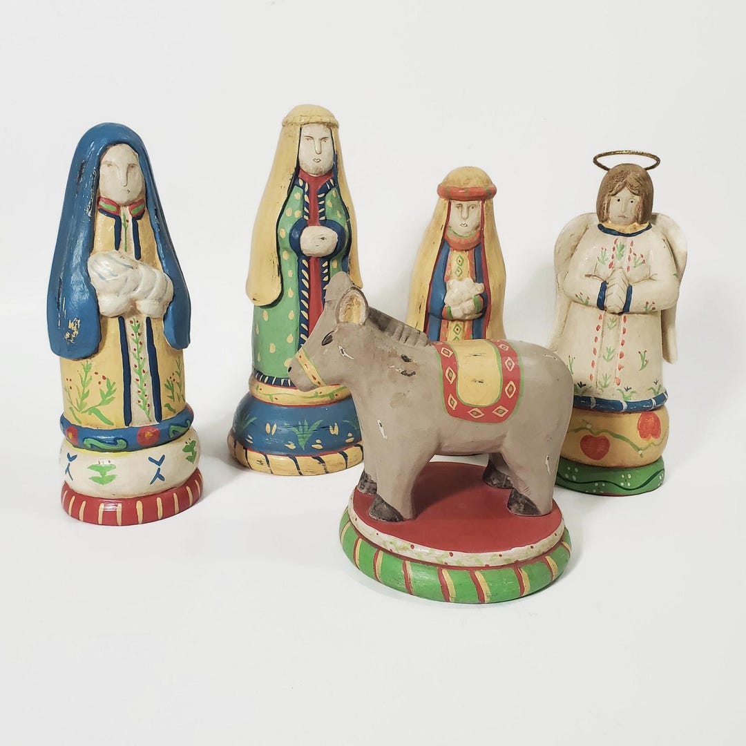 Foreside Gorham Maine Folk Art Nativity Figures Set Hand Painted - Etsy