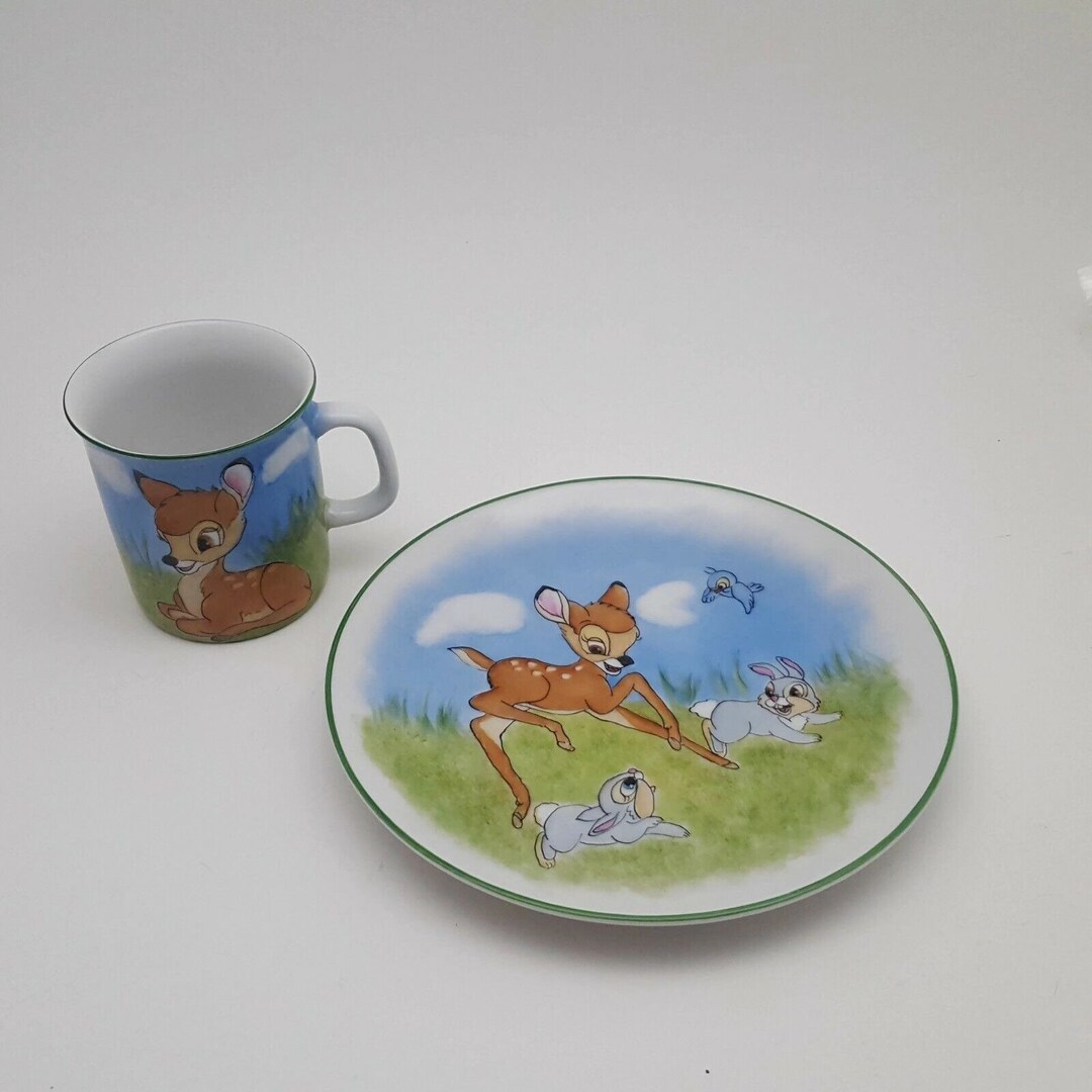 Hand Painted Bambi & Thumper Cup and Plate Set Signed JMH 2000 - Etsy